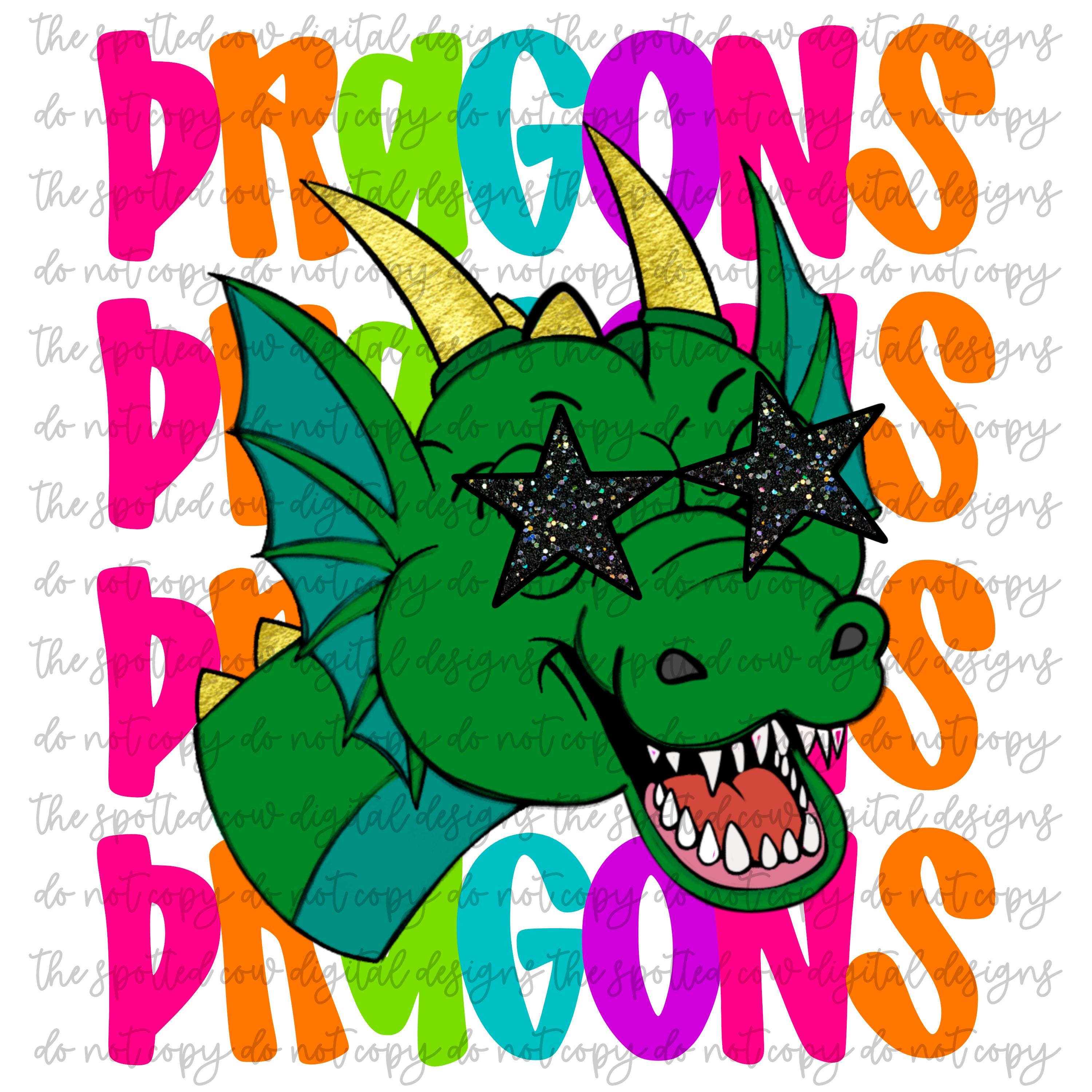 Preppy Neon Star-eyed Dragons Mascot PNG - Etsy