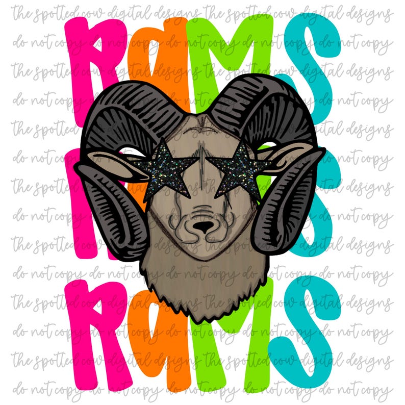 Preppy Neon Star-eyed Rams Mascot PNG - Etsy