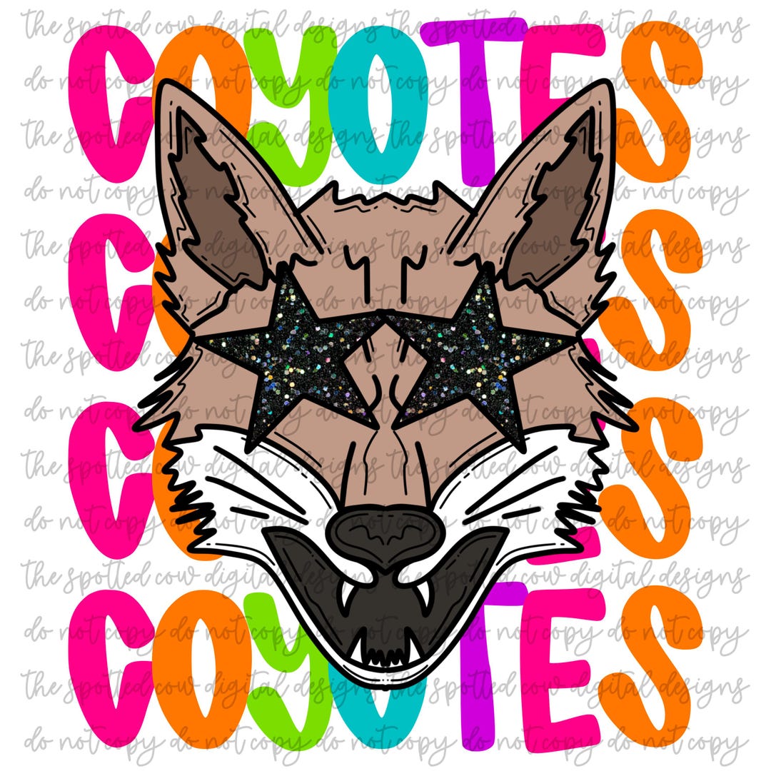 Preppy Neon Star-eyed Coyotes Mascot PNG - Etsy