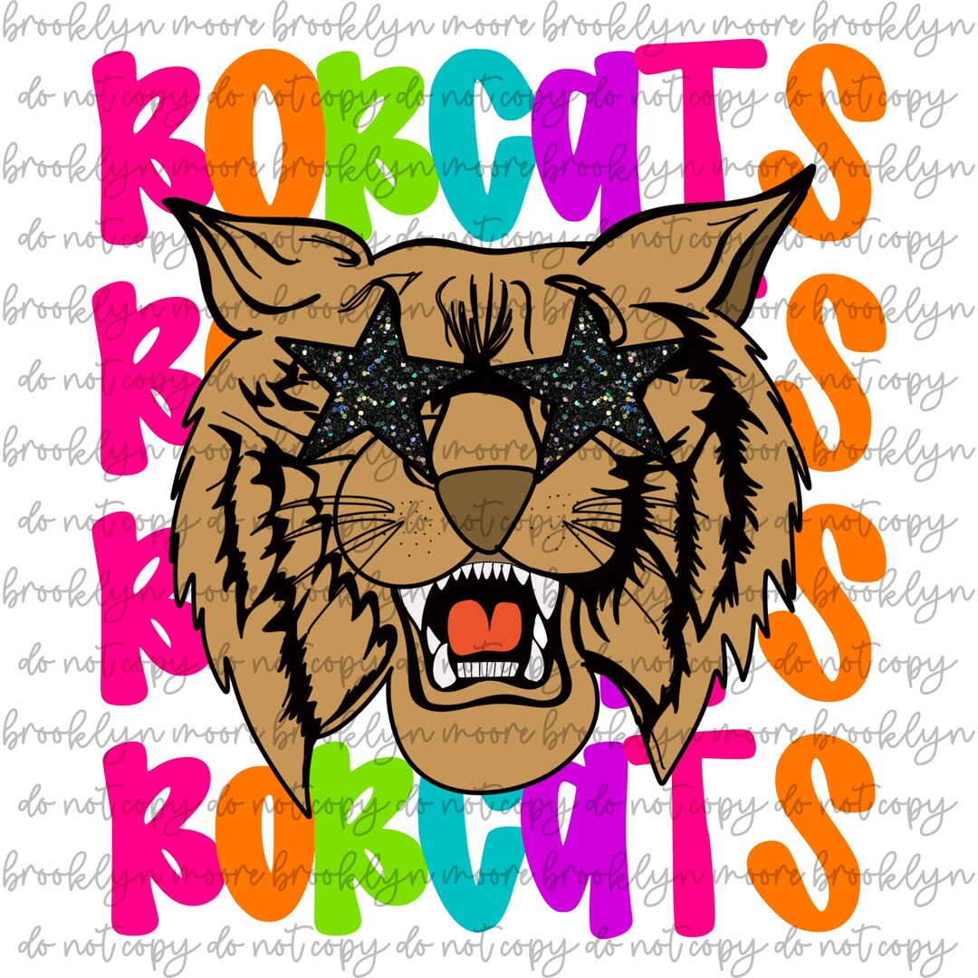 Preppy Neon Star-eyed Bobcats Mascot PNG - Etsy