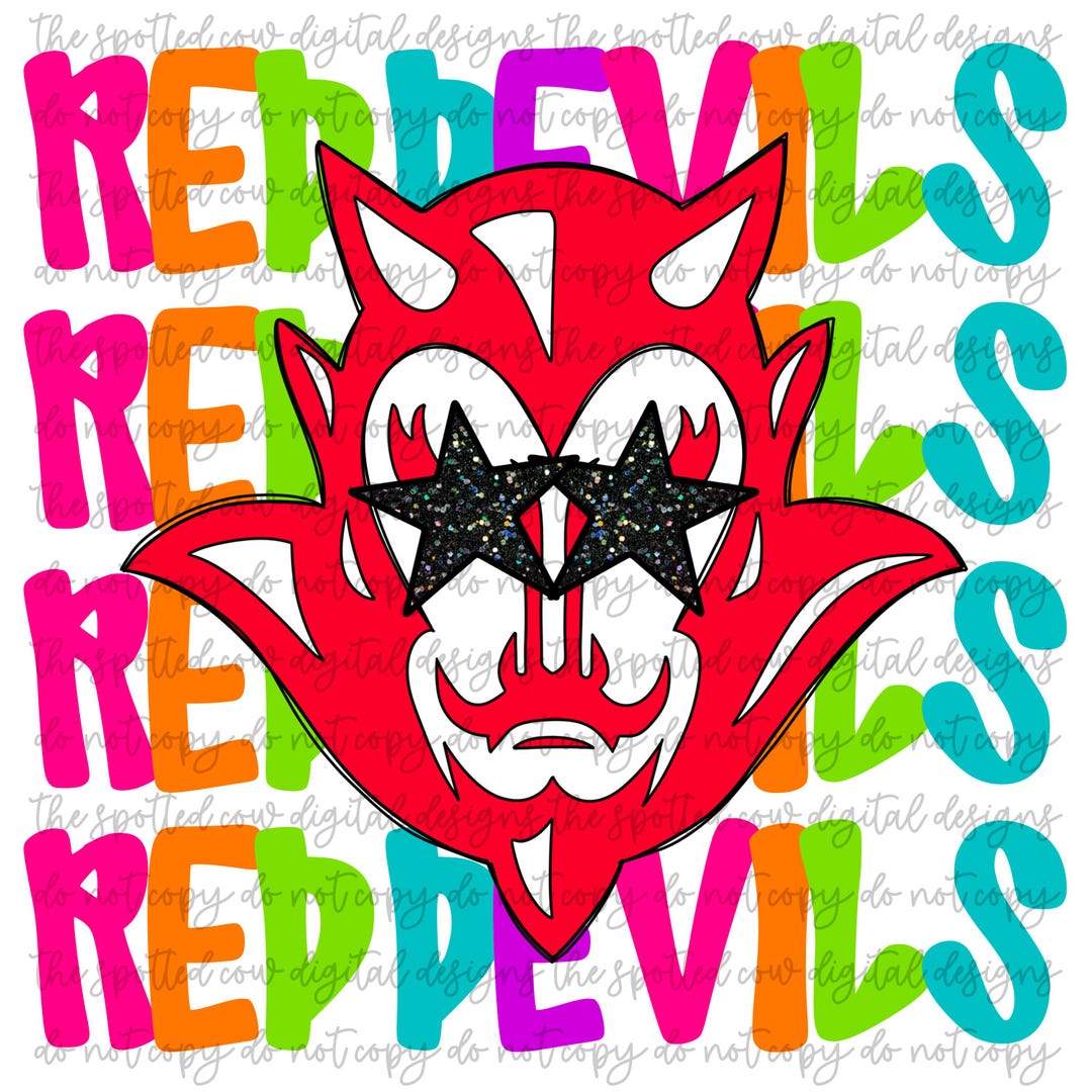 Preppy Neon Star-eyed Red Devils Mascot PNG - Etsy