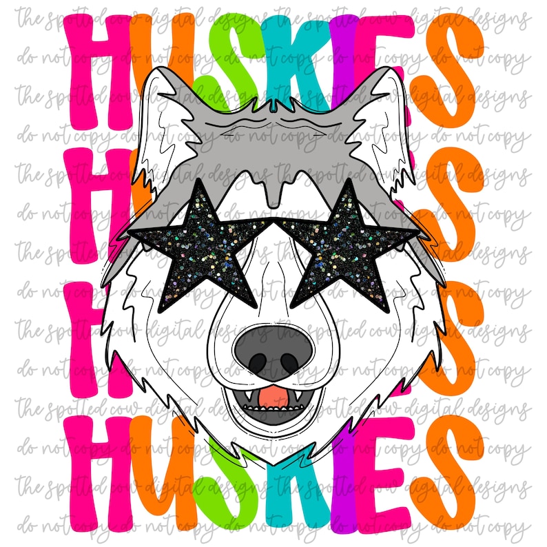 Preppy Neon Star-eyed Huskies Mascot PNG - Etsy