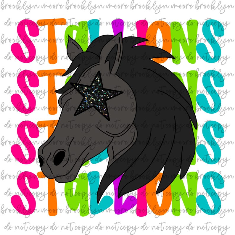 Preppy Neon Star-eyed Stallions Mascot PNG - Etsy