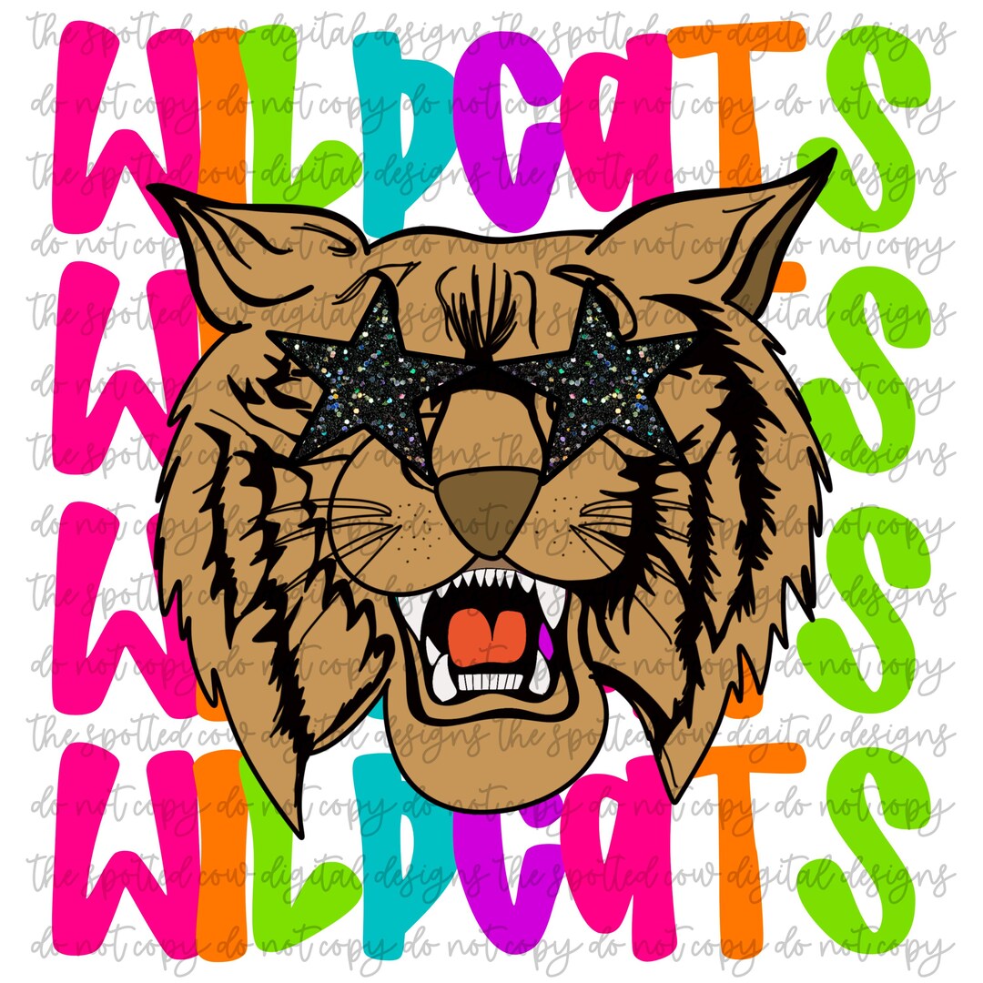 Preppy Neon Star-eyed Wildcats Mascot PNG - Etsy