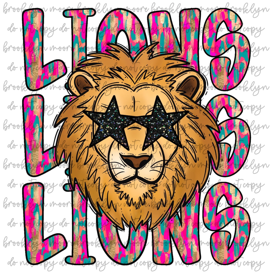 Preppy Messy Paint Streak Star-eyed Lions Mascot PNG - Etsy