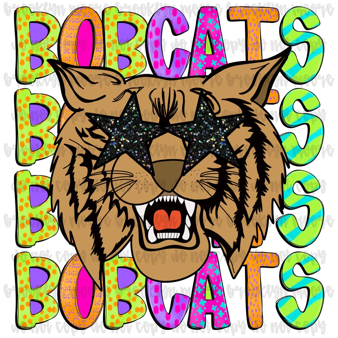 Funky Star-eyed Neon Bobcats Mascot Png - Etsy