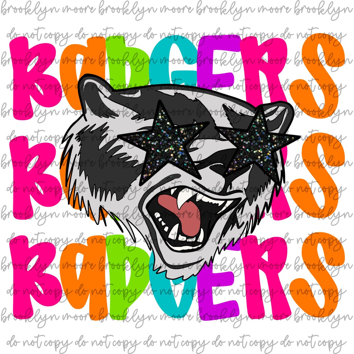 Preppy Neon Star-eyed Badgers Mascot PNG - Etsy
