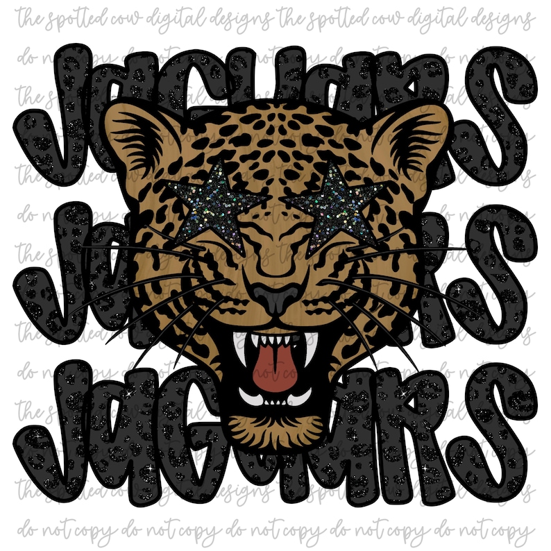Preppy Black Leopard Star-eyed Jaguars Mascot PNG - Etsy