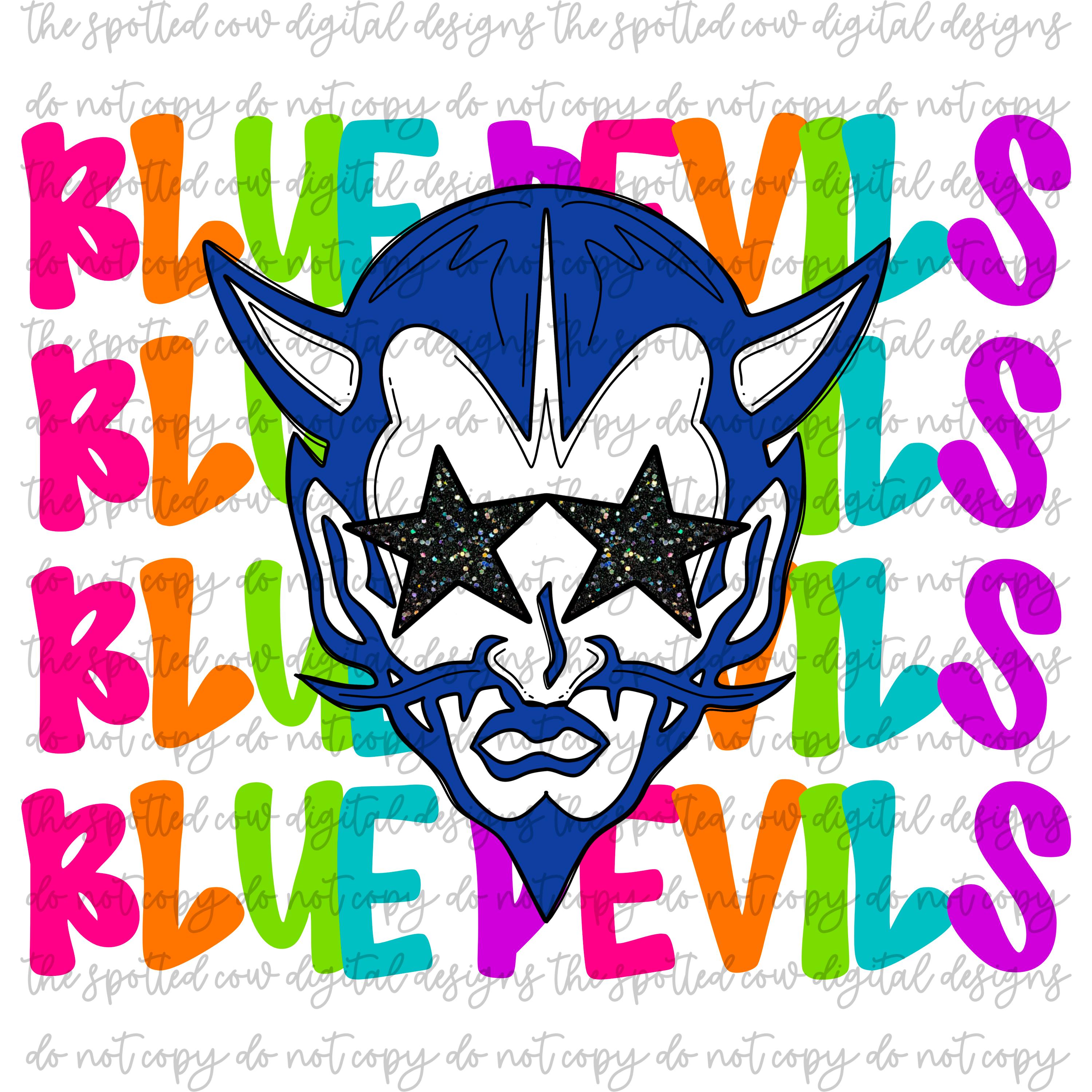 Preppy Neon Star-eyed Blue Devils Mascot PNG - Etsy