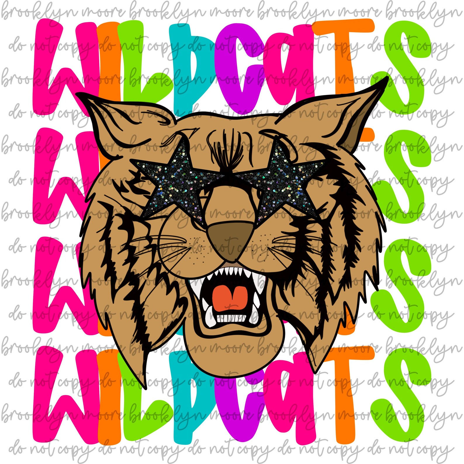 Preppy Neon Star-eyed Wildcats Mascot PNG - Etsy