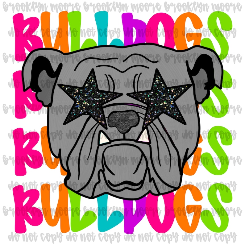 Preppy Neon Star-eyed Bulldogs Mascot PNG - Etsy