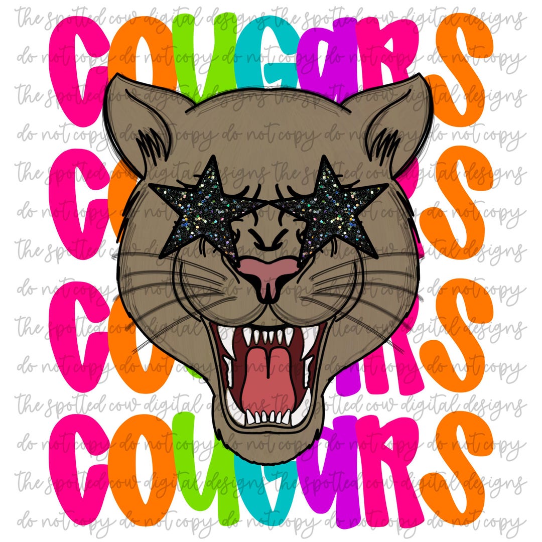 Preppy Neon Star-eyed Cougars Mascot PNG - Etsy