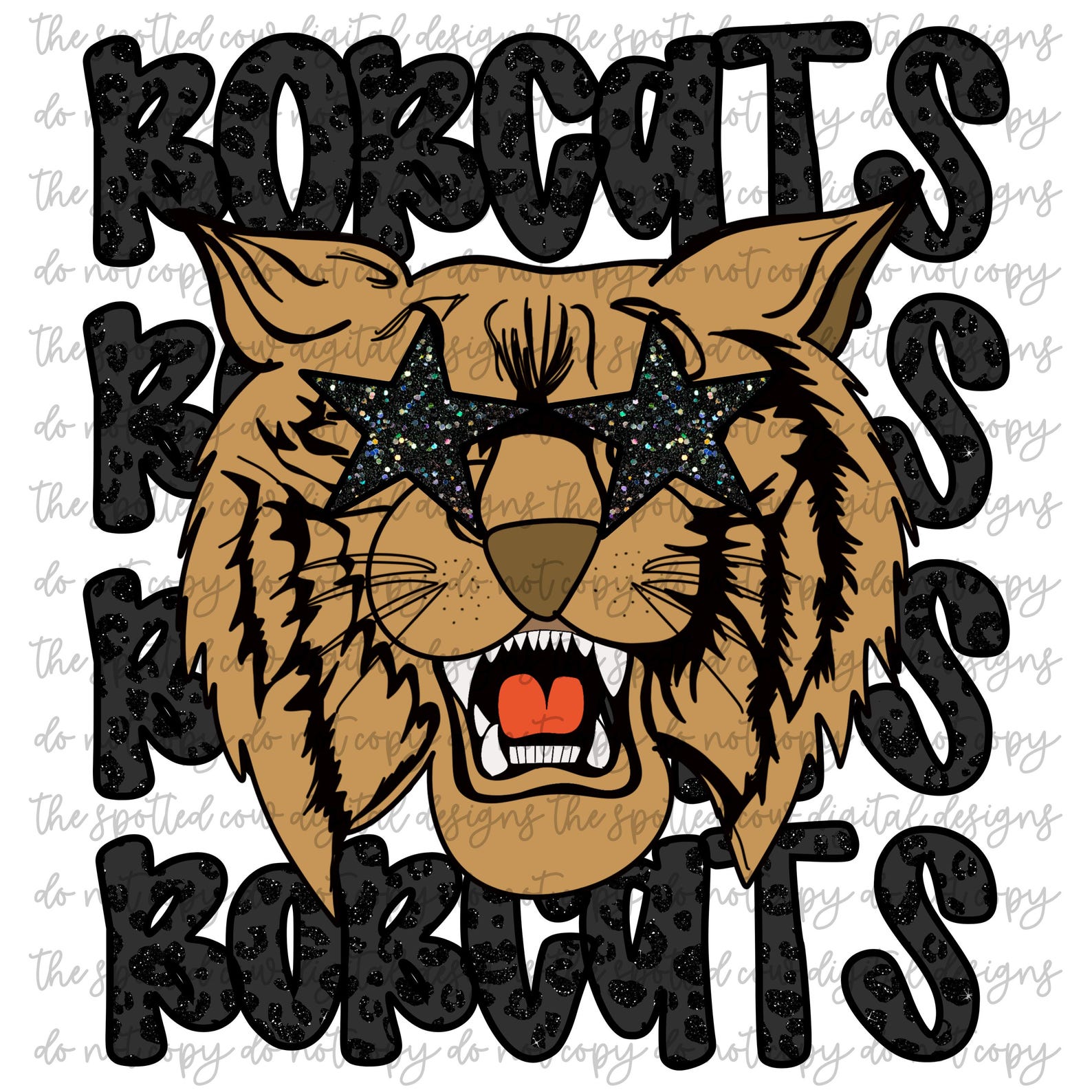 Preppy Black Leopard Star-eyed Bobcats Mascot PNG - Etsy