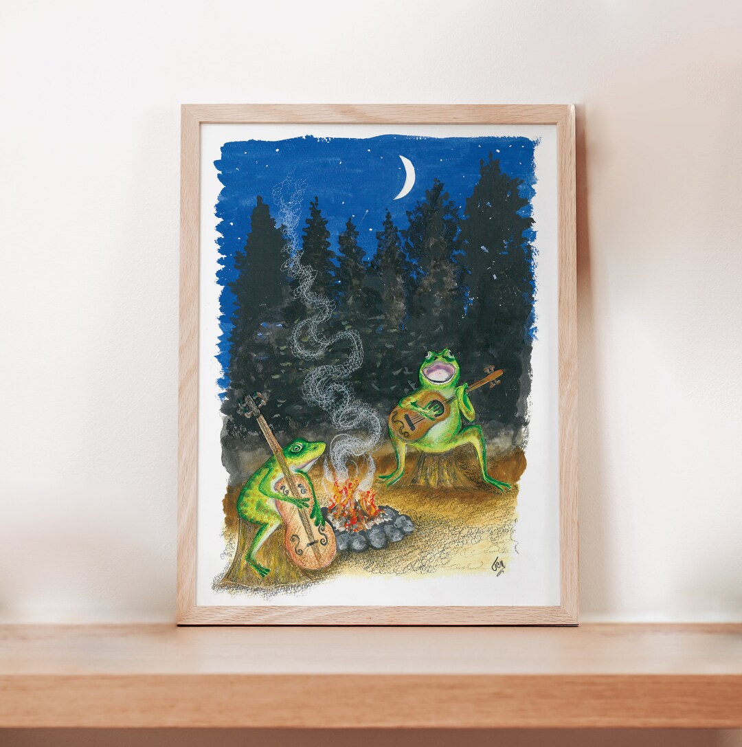 Frog Campfire Watercolor Wall Art - Etsy