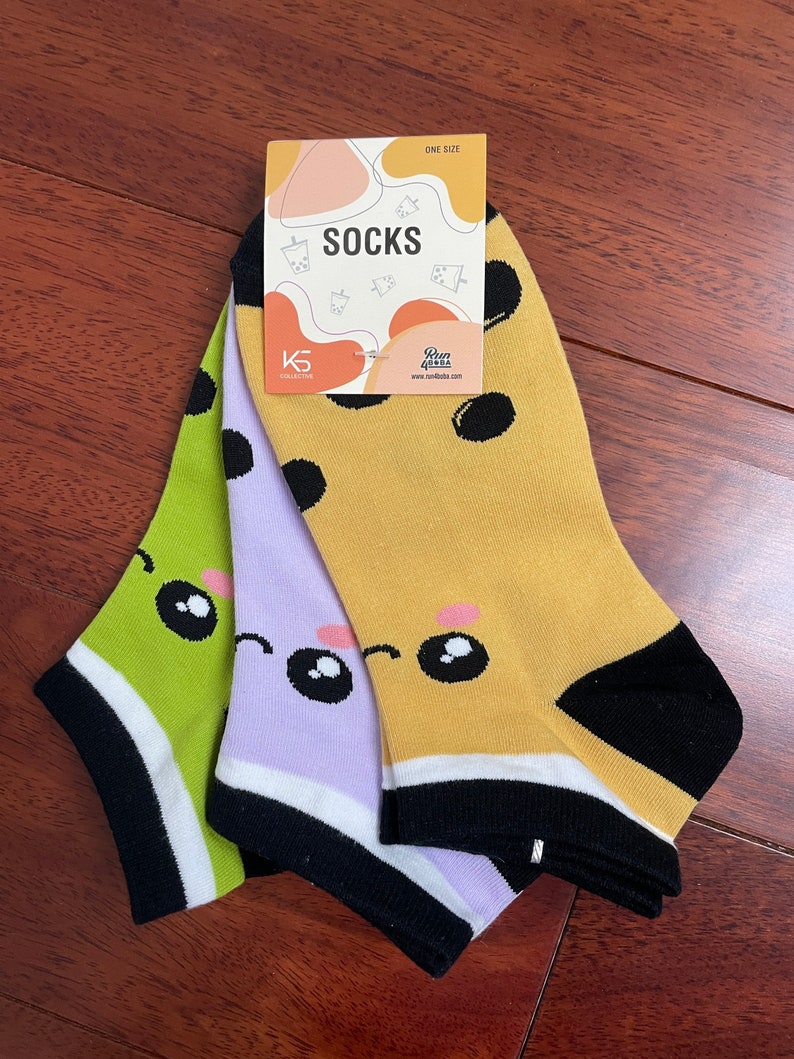 3 Pairs Boba Socks *milk Tea, Matcha, Taro* Set of 3 - Etsy