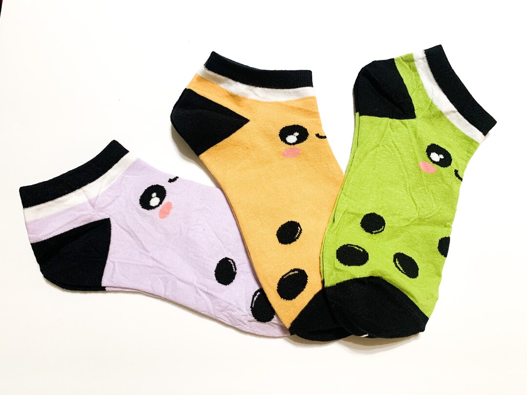 3 Pairs Boba Socks *milk Tea, Matcha, Taro* Set of 3 - Etsy