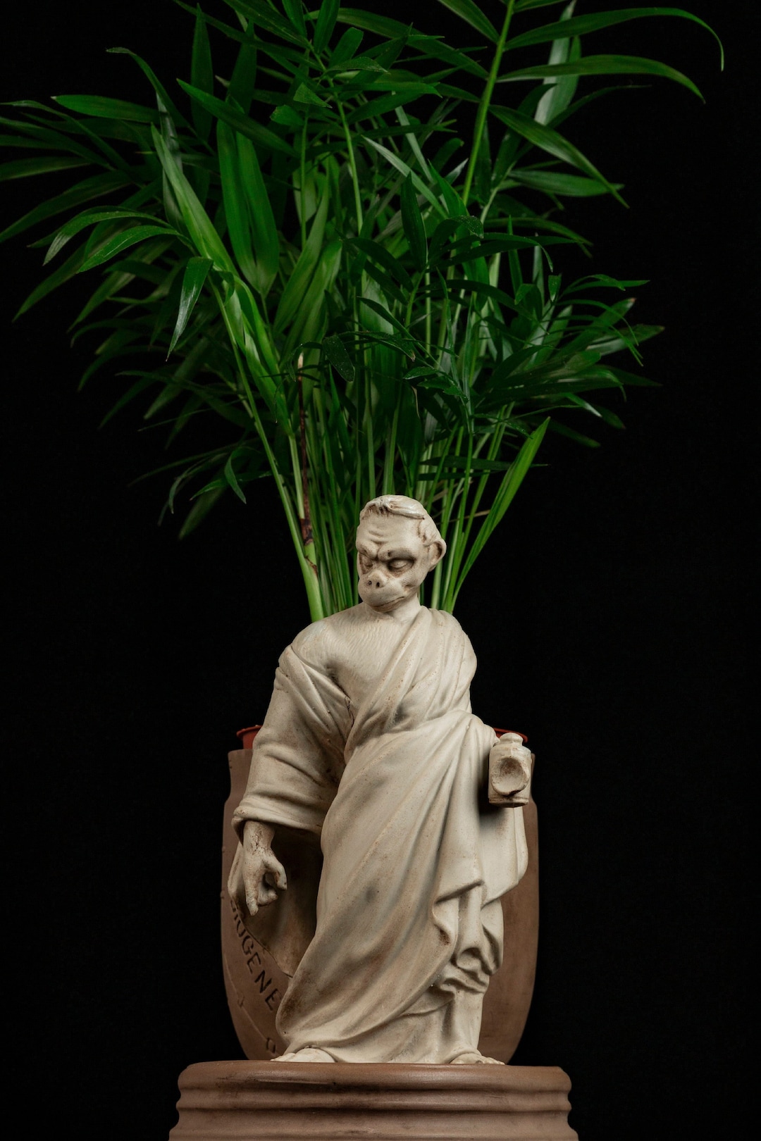 French Sarreguemines Tobacco Jar, Monkey Sculpture, Monkey Dressed in a ...