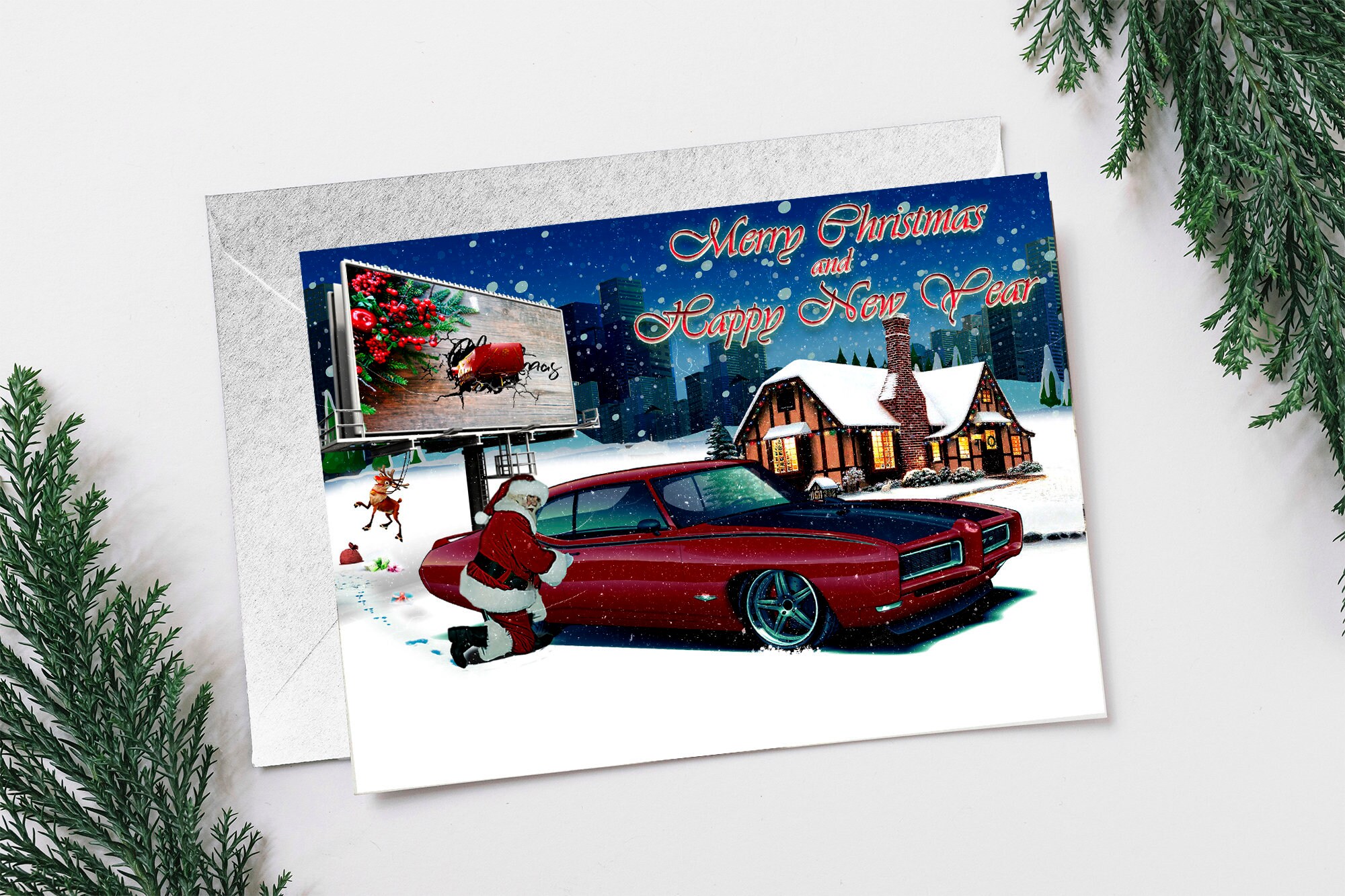 Vintage "bad Santa Trying to Steal Pontiac Gto After Crash" Christmas ...