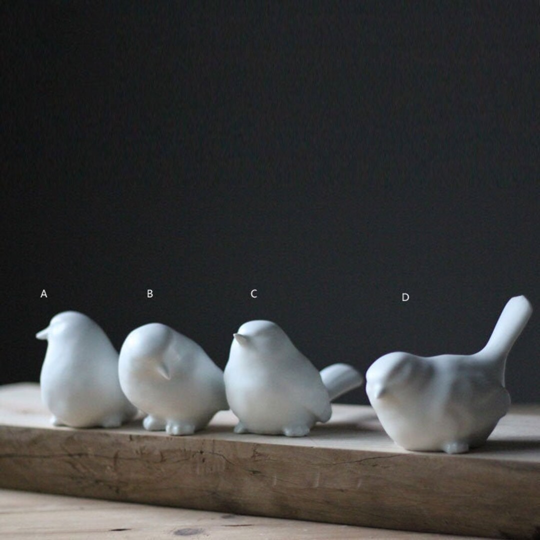 Porcelain Bird Figurines Set of Four, Handmade Figurines, White Birds ...