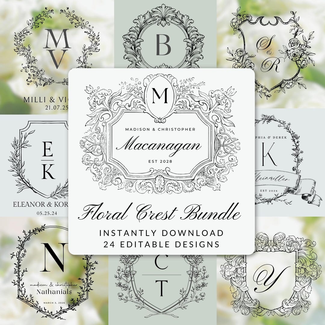Premium Wedding Monogram Template for Logo Design Floral Crest Elegant ...