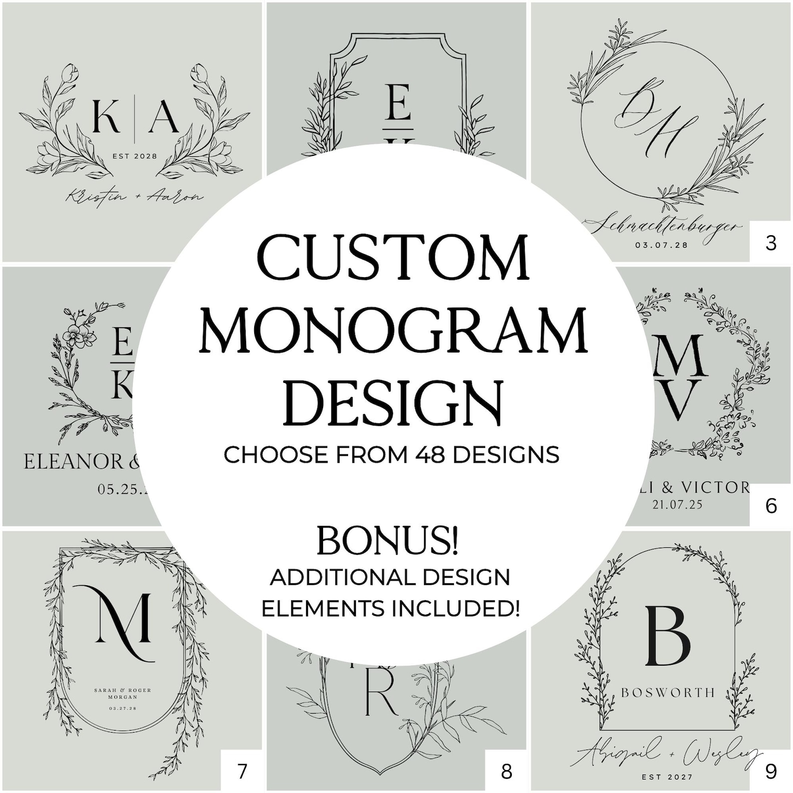 Personalized Wedding Monogram Logo for Wedding Logo Design Floral Logo ...