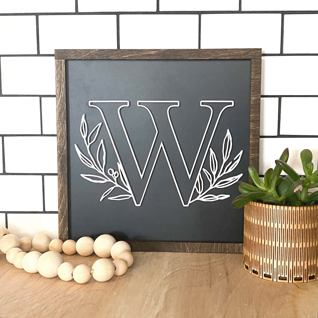 Custom Initial Sign Wood Monogram Sign Wood Initial Sign Framed Wood ...