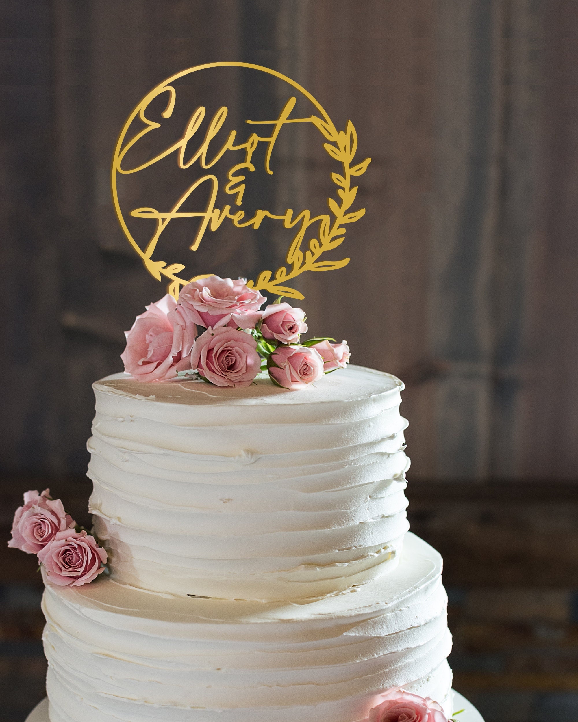 Round Floral Wedding Cake Topper Custom Cake Topper - Etsy