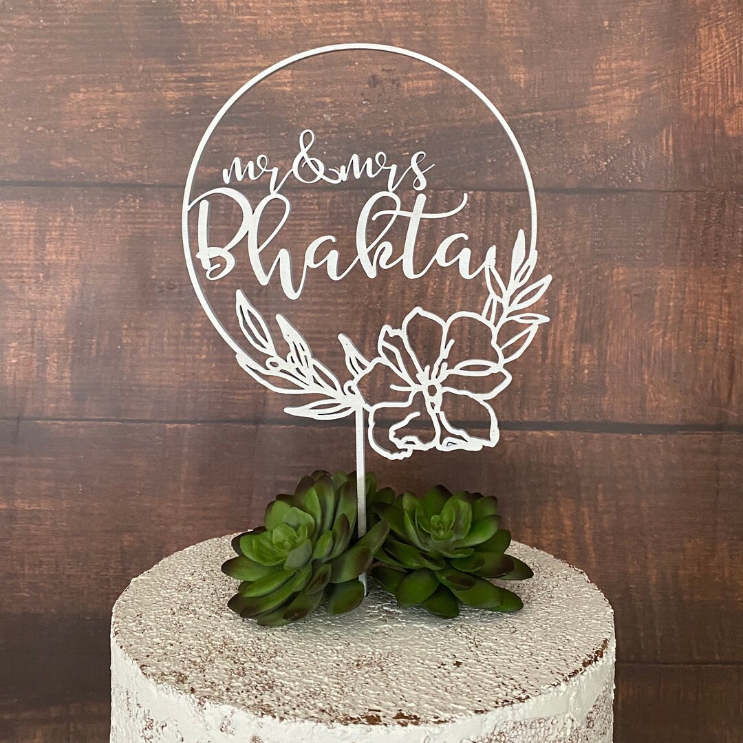 Boho Wedding Cake Topper Floral Custom Cake Topper Personalized Initial ...