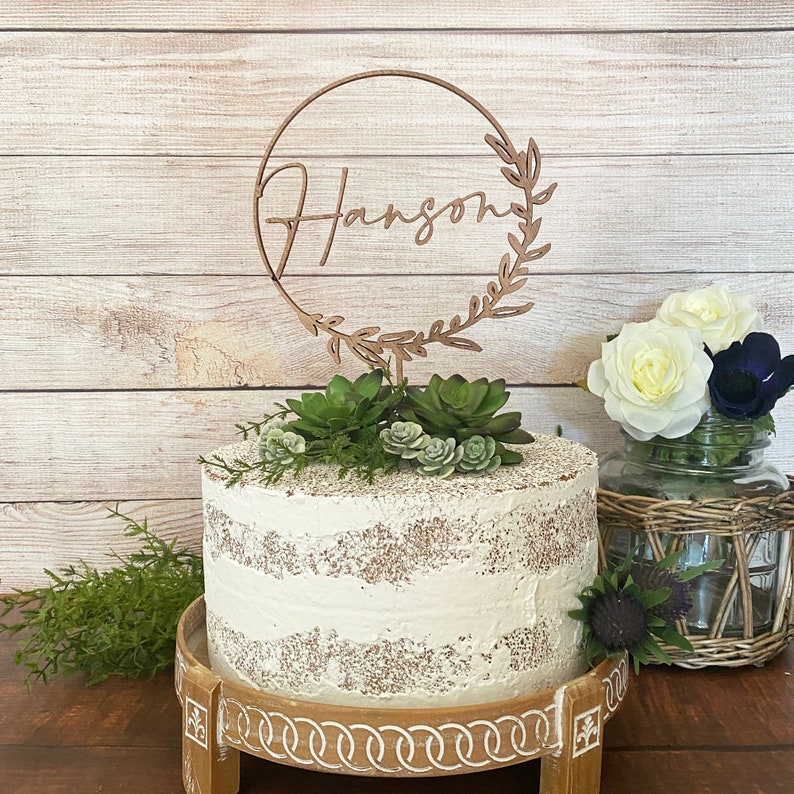 Round Floral Wedding Cake Topper Custom Cake Topper | Etsy