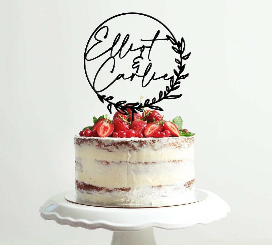 Round Floral Wedding Cake Topper Custom Cake Topper Personalized Name ...
