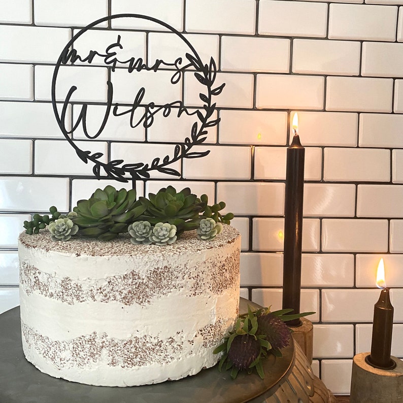 Round Floral Wedding Cake Topper Custom Cake Topper | Etsy