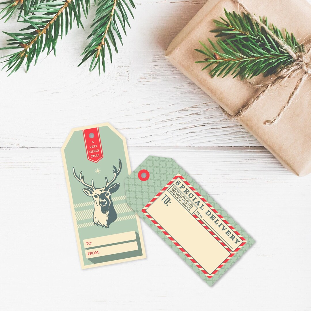 Vintage Style Christmas Gift Tags, Retro Holiday Tags, Instant Download ...