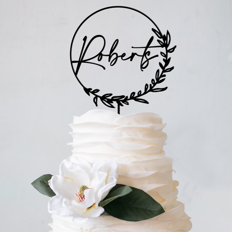 Round Floral Wedding Cake Topper Custom Cake Topper - Etsy