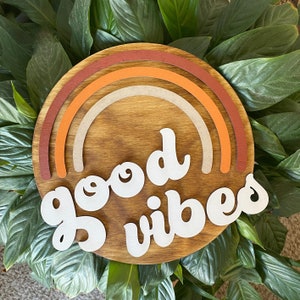 Good Vibes Rainbow Sign Hippie Home Decor Hippie 70s Decor Nursery ...