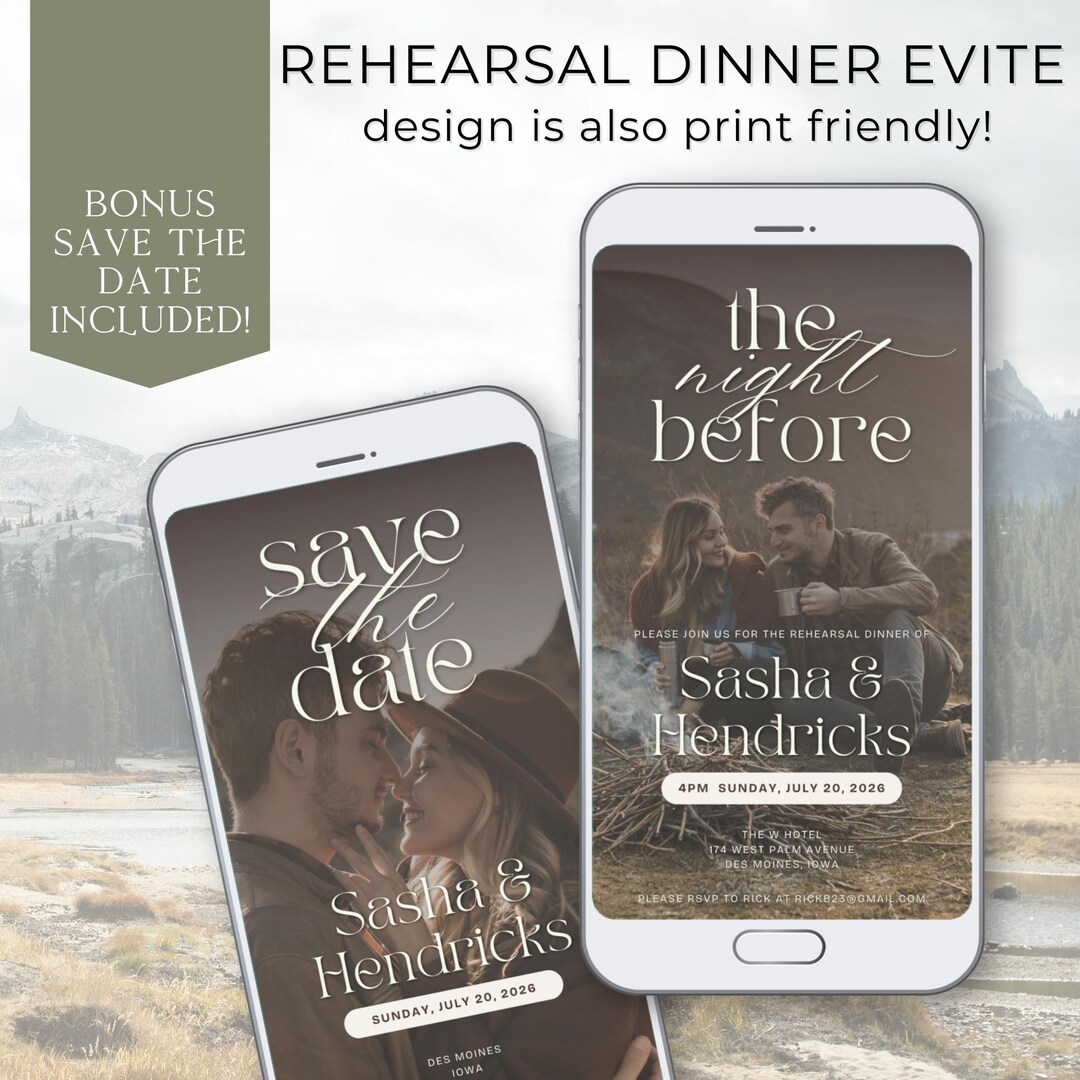 Boho Wedding Evite Rehearsal Dinner Photo Invitation Template Editable ...