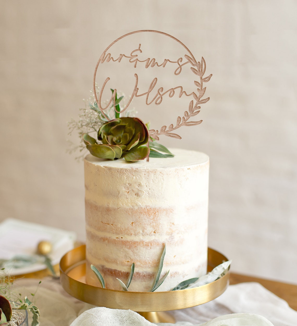 Round Floral Wedding Cake Topper Custom Cake Topper - Etsy