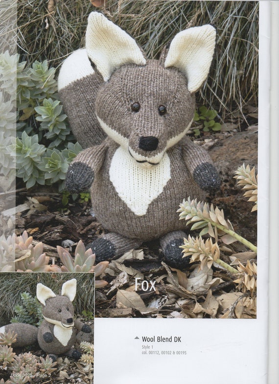Animal Toy Knitting Pattern Cute Fox Patons Wool Blend DK | Etsy