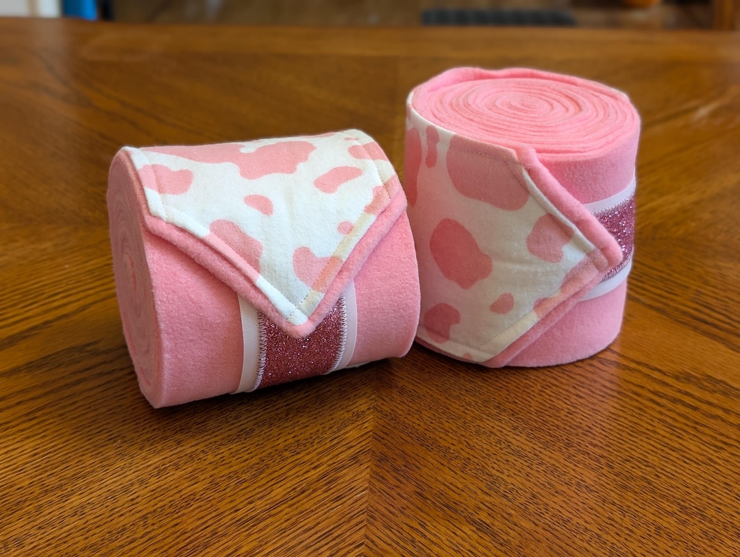Polo Wraps, Pink Cow Print Flannel Fabric Over Pink Fleece Stable Wraps ...