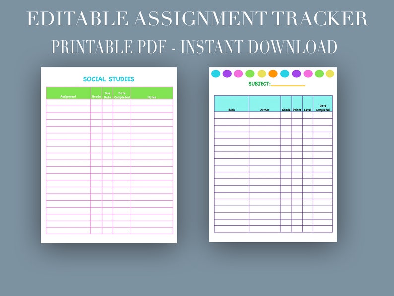 Editable Printable Assignment Tracker- Assignment Planner Homework ...