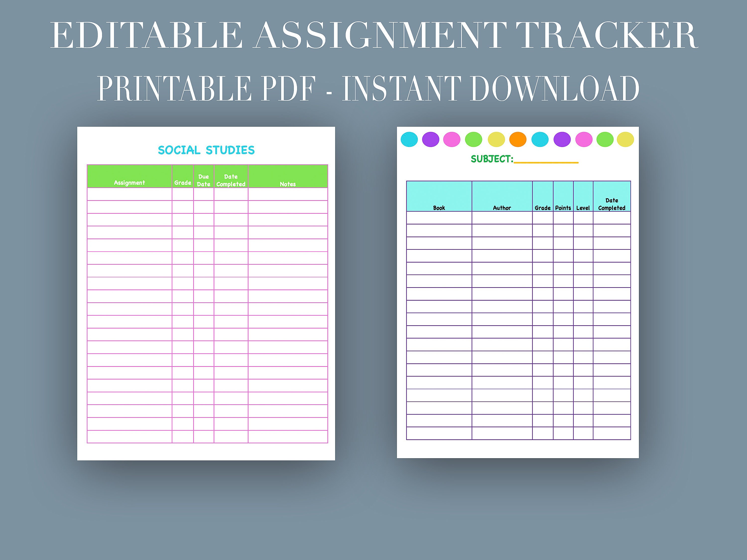 Editable Printable Assignment Tracker- Assignment Planner Homework ...