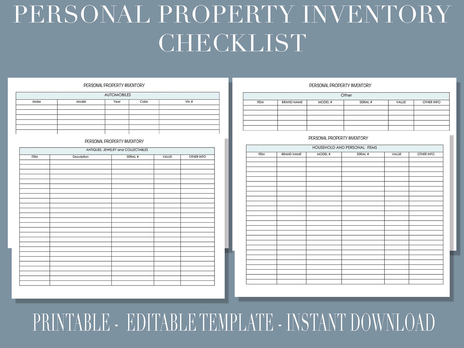 Editable Personal Property Inventory Tracker Instant Download Editable ...