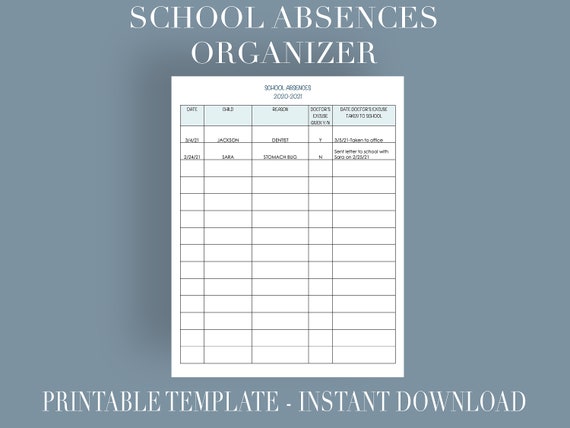 Student Planner Printable-absences Tracker-student Organizer | Etsy