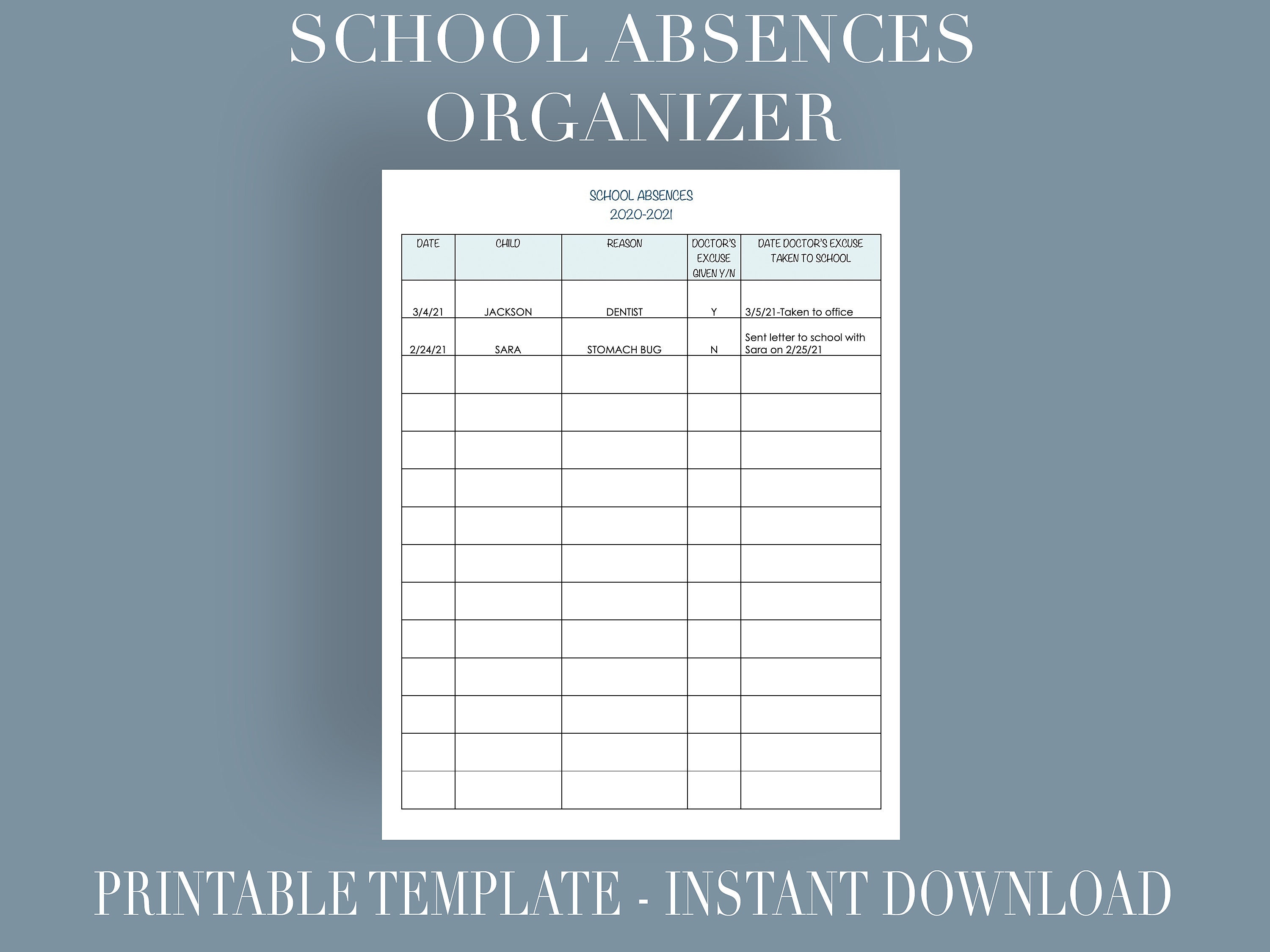 Student Planner Printable-absences Tracker-student Organizer- Student ...
