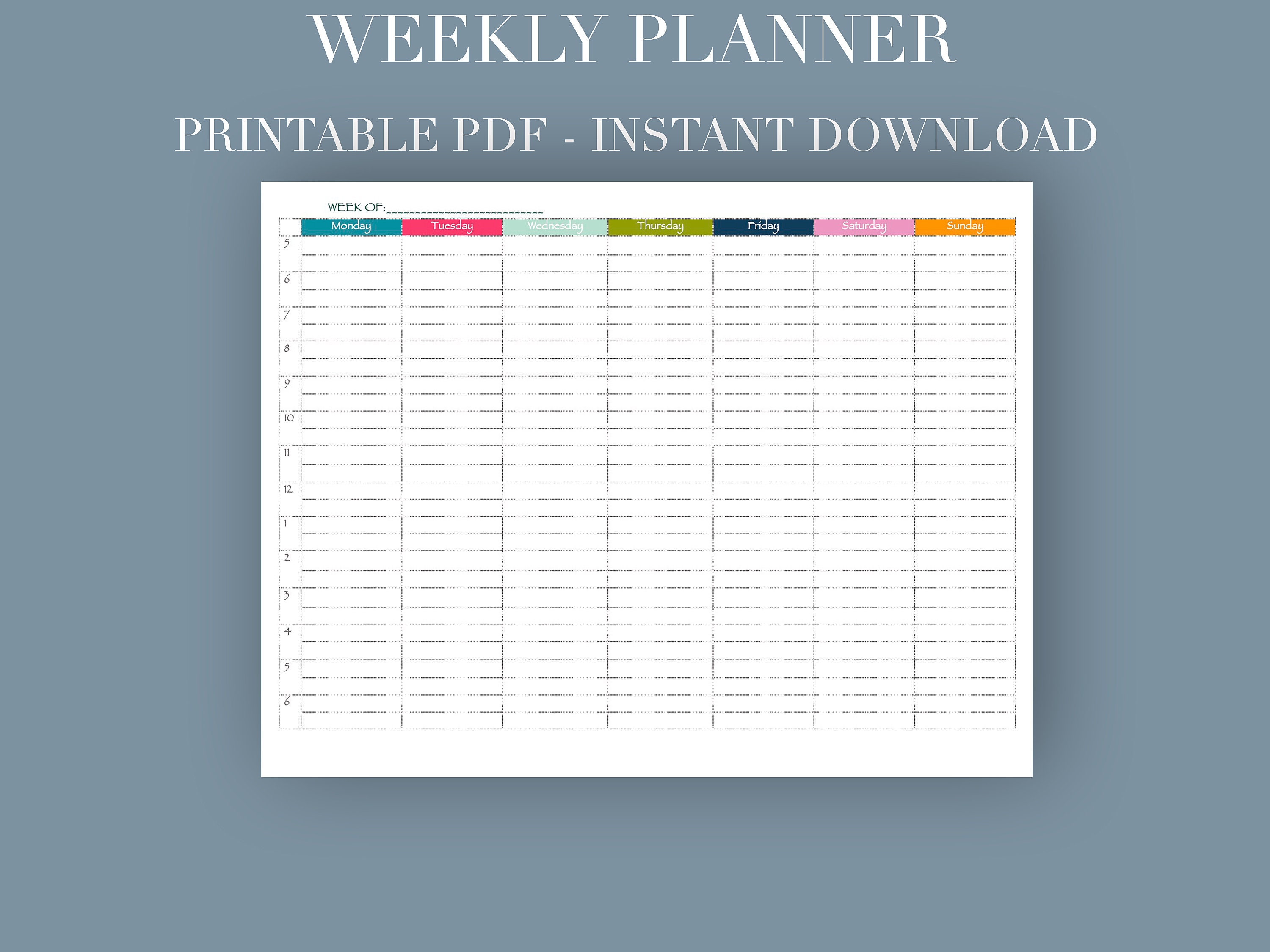 EDITABLE- Weekly Planner - Weekly Schedule -hourly Schedule - Printable ...