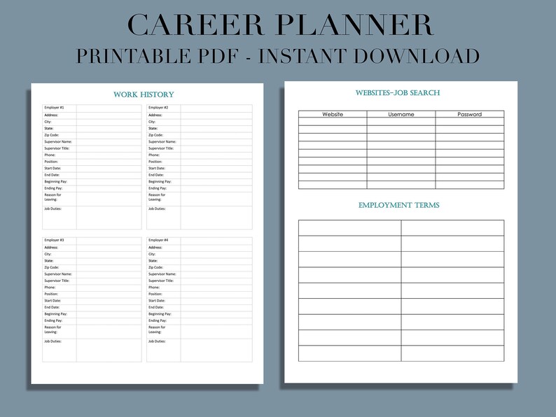 Editable Career Planner Job Application Job Search Planner Printable ...