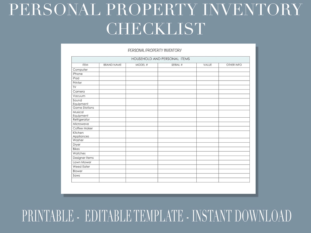 Editable Personal Property Inventory Tracker Instant Download Editable ...