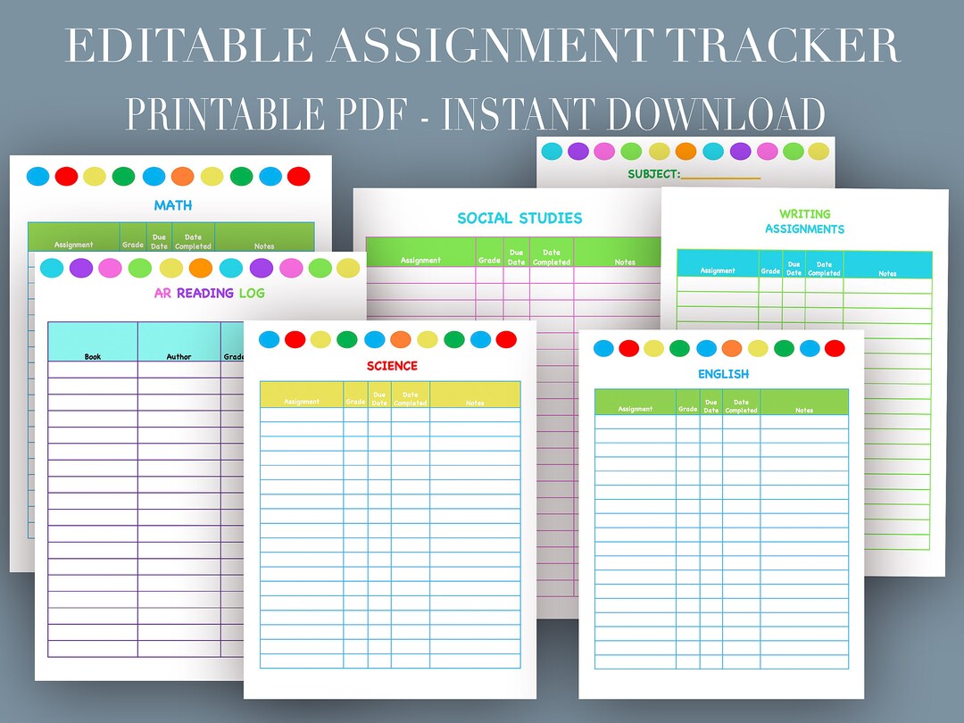 Editable Printable Assignment Tracker- Assignment Planner Homework ...