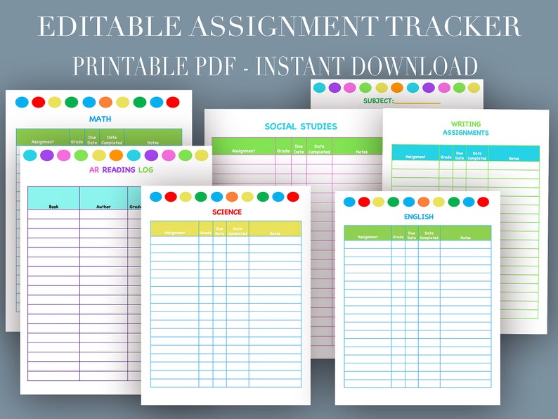 Editable Printable Assignment Tracker- Assignment Planner Homework ...