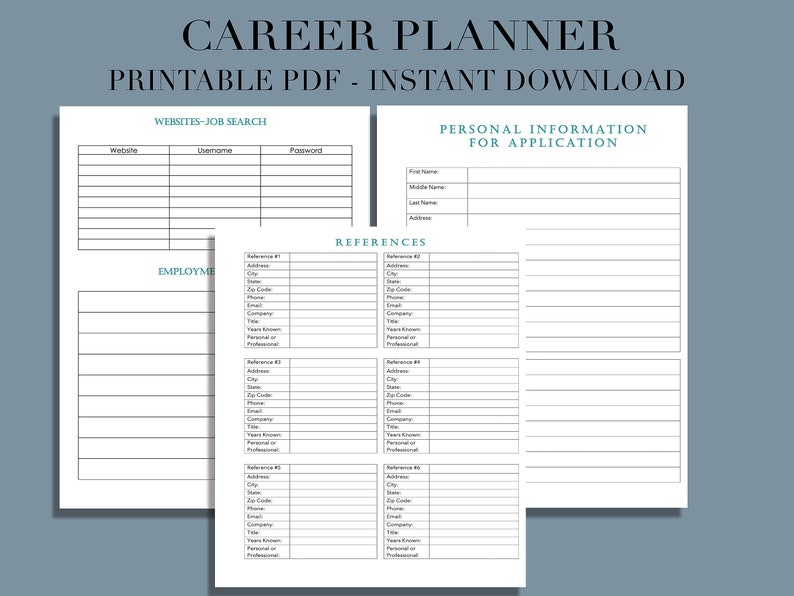 Editable Career Planner Job Application Job Search Planner Printable ...