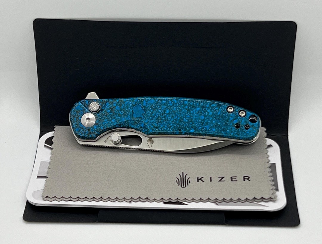 Custom Shipwreck Patina Kizer HIC-CUP Copper 154CM Button Lock Folding ...